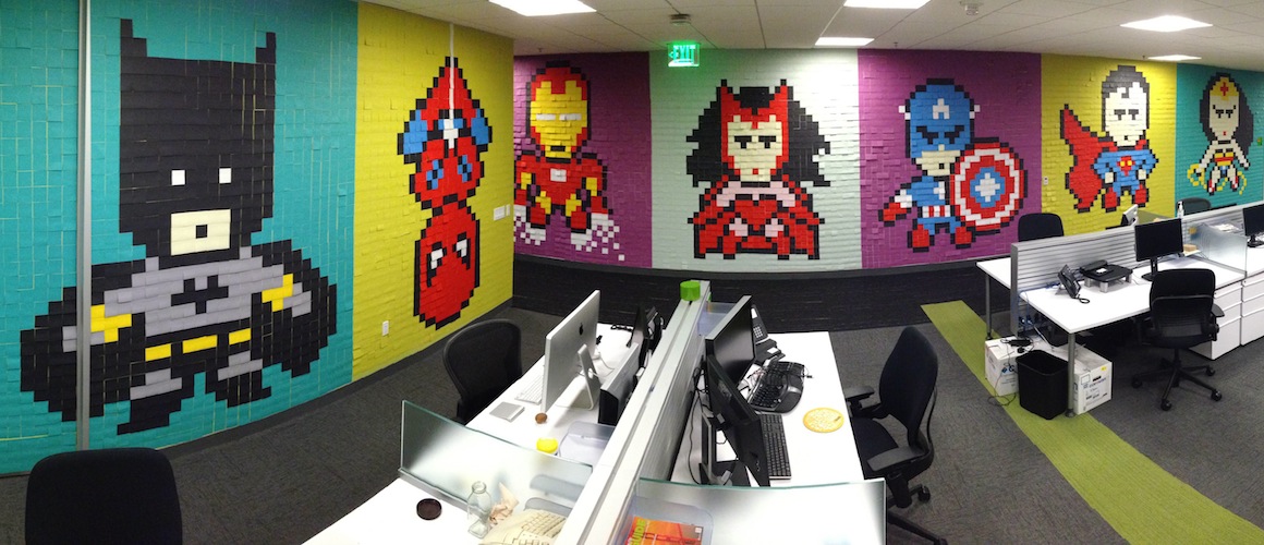 Superhero Post-It Mural made of 8.000 Sticky Notes in an San Francisco ...