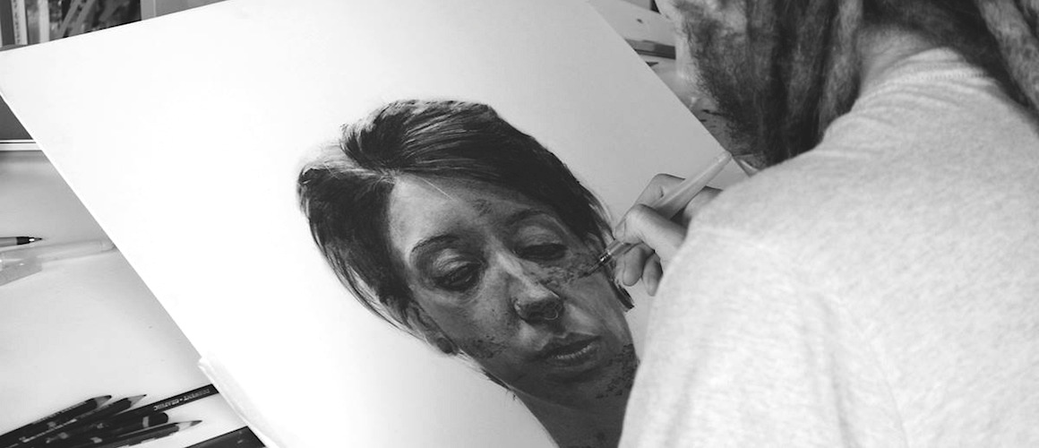 Hyperrealistic Graphite Portraits with Double-Exposure Effects