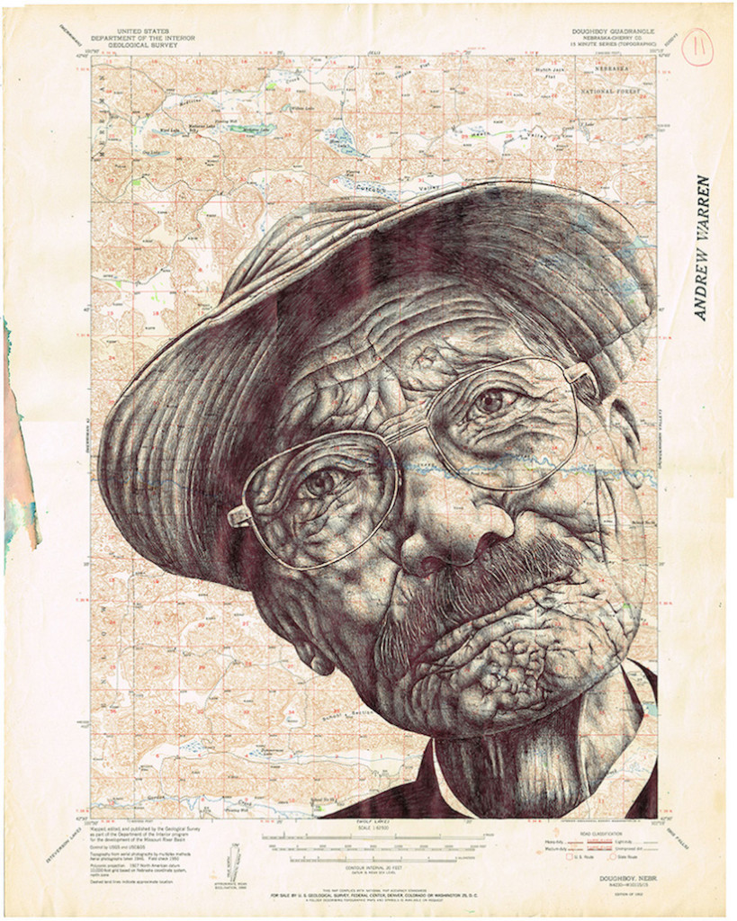 New Ballpoint Pen Illustrations on Vintage Envelopes and Maps by Mark Powell