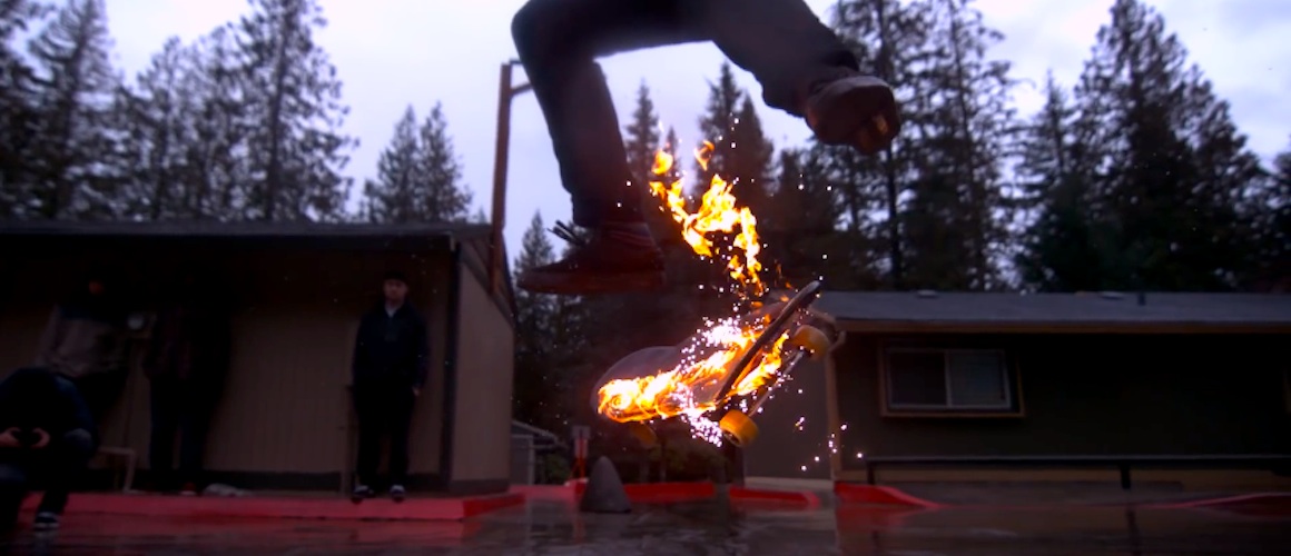 "Burn 2" - Skateboarding on FIRE in the RAIN (Clip)