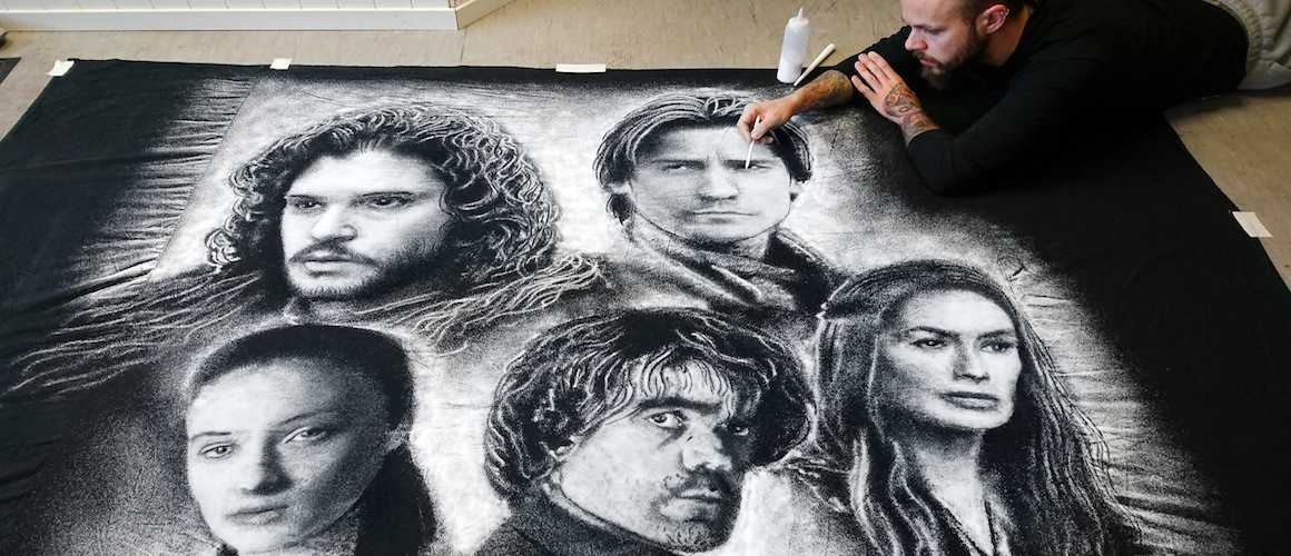 Beautiful Drawings on Large Canvasses made of Kitchen Salt