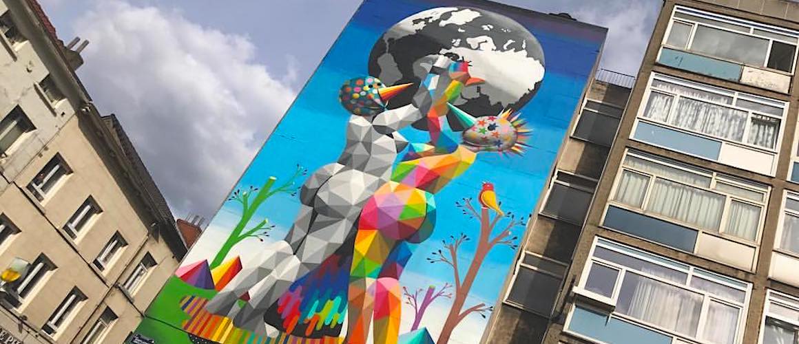 "Multiculturality Balance the World" - Mural by Artist Okuda in Brussels
